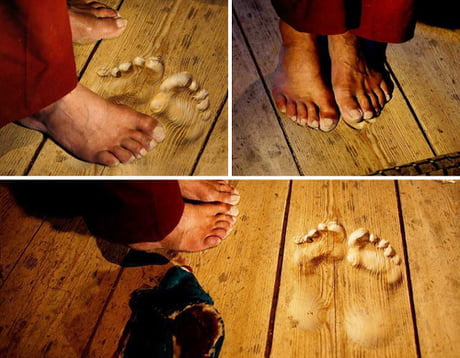 Monk Hua Chi. He has knelt to pray so many times that his footprints ...