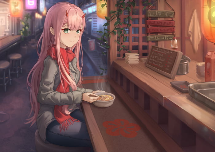 Zero Two eating a bowl of ramen (StormStx) - 9GAG