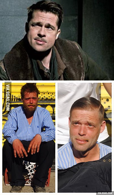 Homeless man looks like Brad Pitt after the haircut. - 9GAG