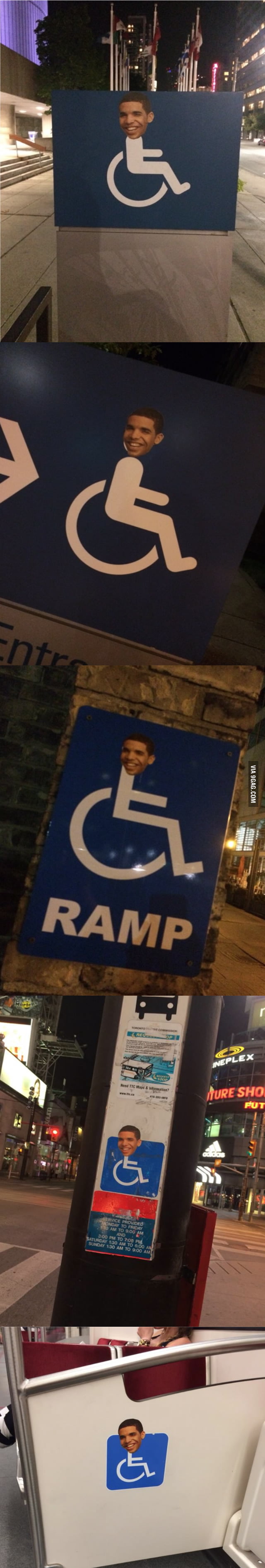 Someone in Toronto has been putting Drake faces on handicap signs - 9GAG