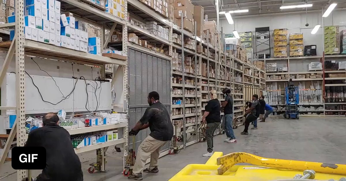 This is how they move whole aisles for a remodel at a big box store. - 9GAG