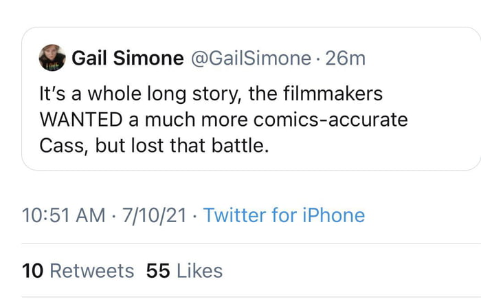 Social Media: In a now deleted tweet, Gail Simone claims that BoP Cass ...