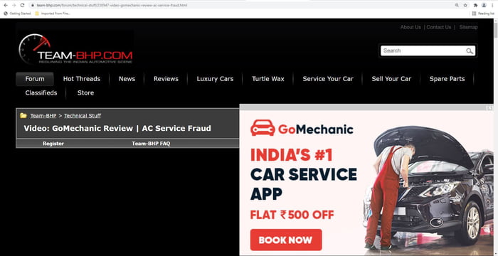 The IRONY ! GO MECHANIC ad pops up on same page on Team BHP that ...