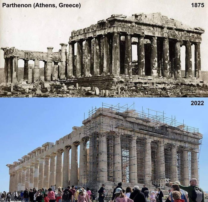 The Parthenon (Athens, Greece) 1875 vs 2022 - 9GAG