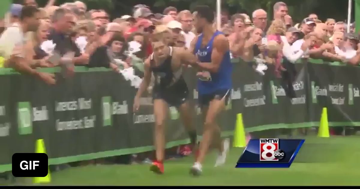 First place runner collapses just 50m shy of the finish line, helped ...
