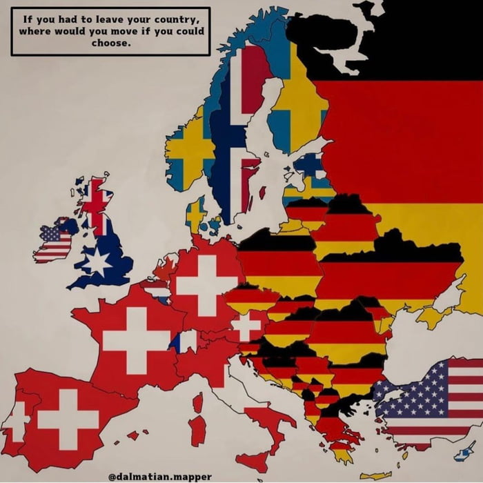 Where Europeans would choose to live if they had to move out of their ...