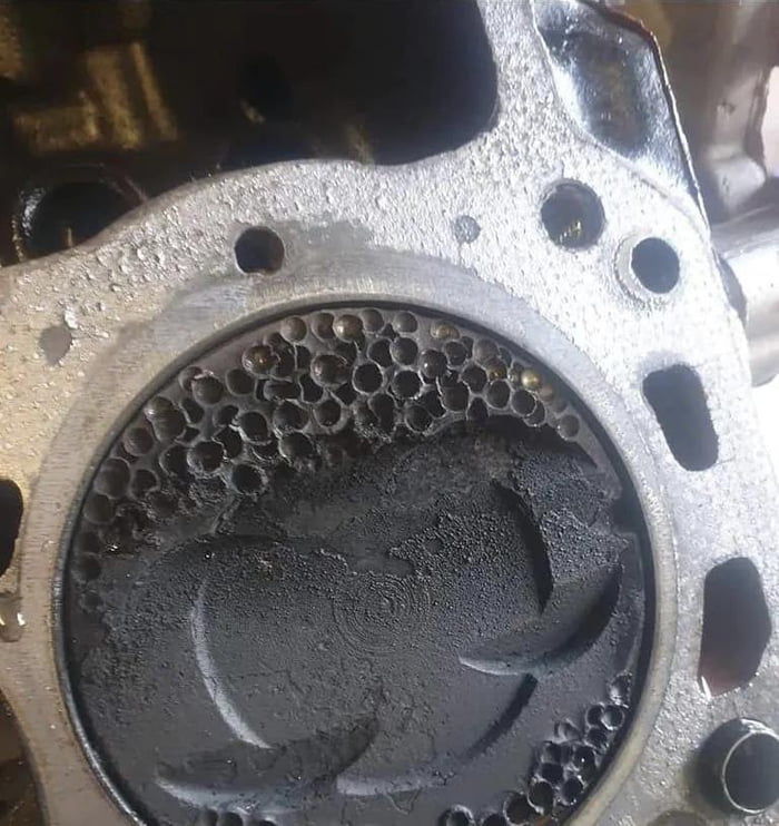 He rebuilt the engine and left a ballbearing inside the engine block, this is the result. - 9GAG