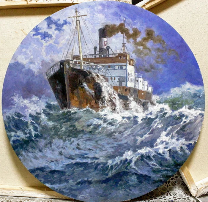 Trouble sea. My oil painting on hardboard. 2022 - 9GAG