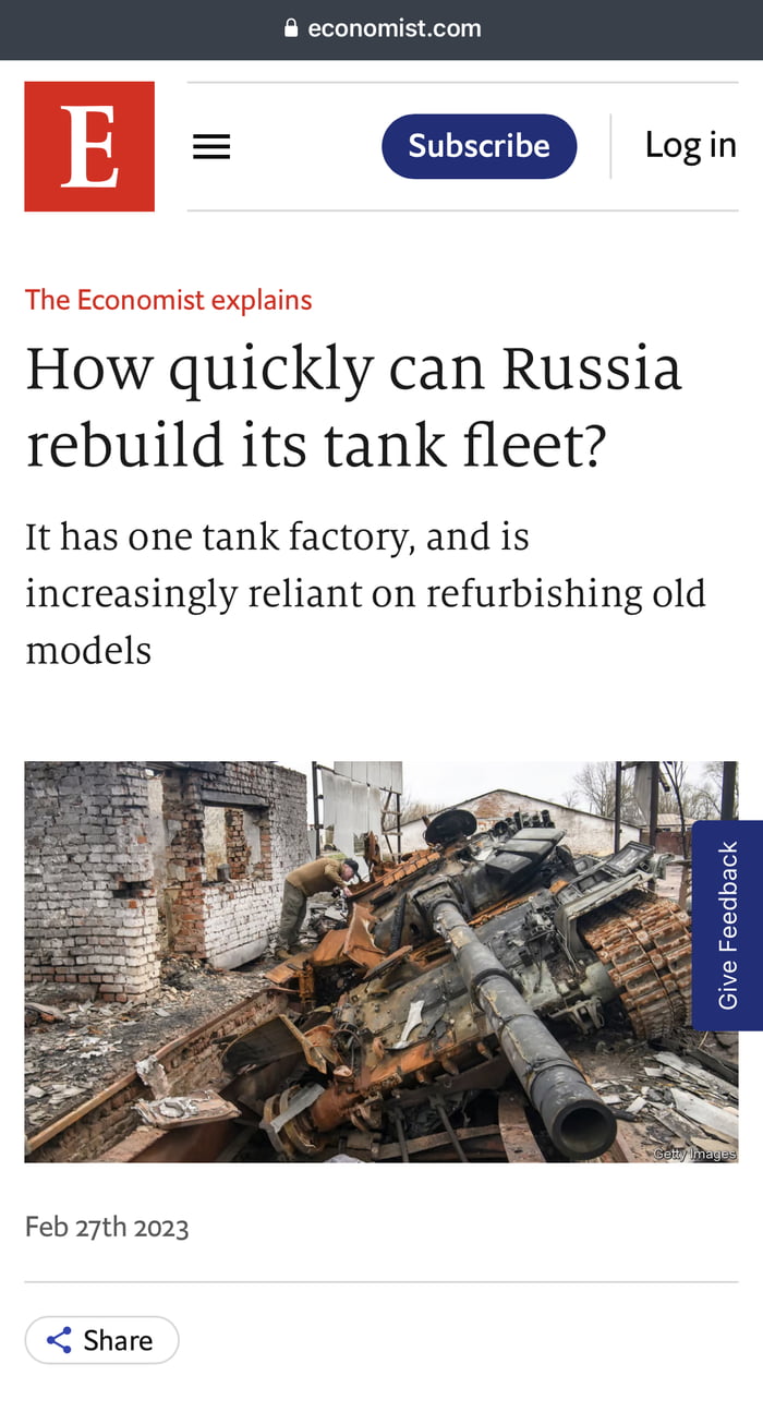 As per The Economist russia can produce monthly 20 "new" tanks and repair 17 from warehouses ...