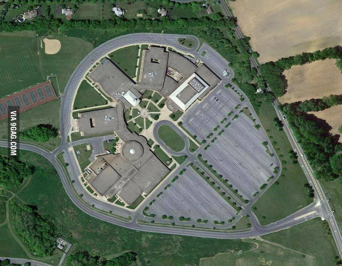 The bird's eye view of this high school looks like the Millenium Falcon ...