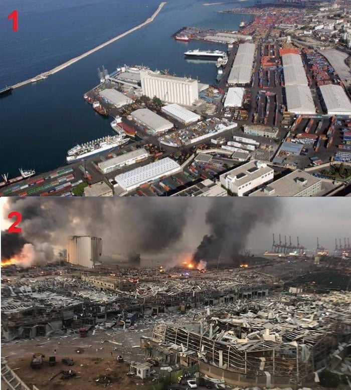 Before and After photo of Lebanon’s explosion - 9GAG