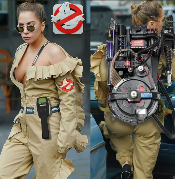 Leaked photo's from the set of the new Ghostbusters film. Lady Gaga in full GB costume.... - 9GAG