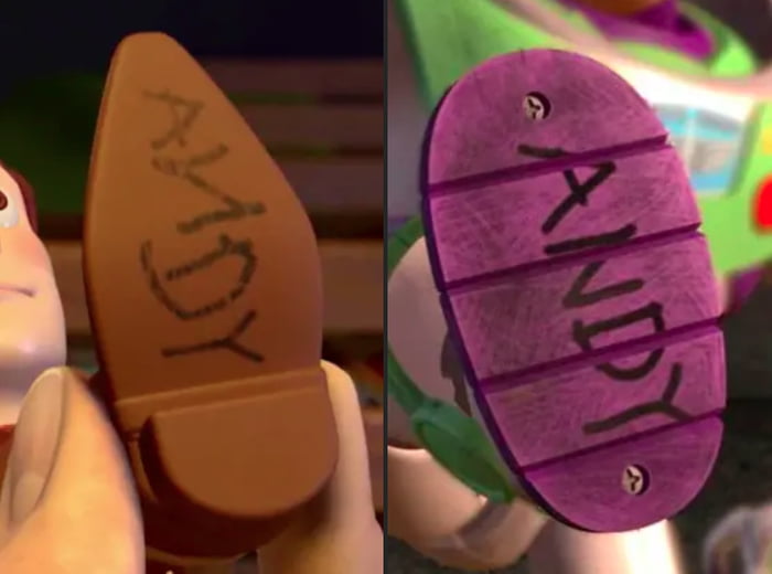 In Toy Story, Andy wrote his name with a backwards "N" on Woody's boot ...