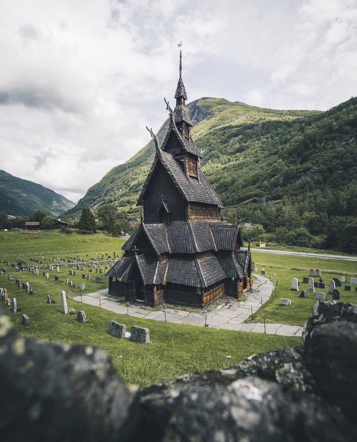 The Borgund Stav church in Norway built by Vikings around 900 years ago ...