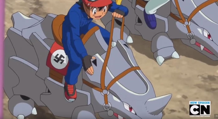 Ash riding a Rhyhorn - 9GAG