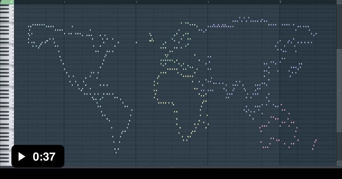 World map with music bar lines - polkstone