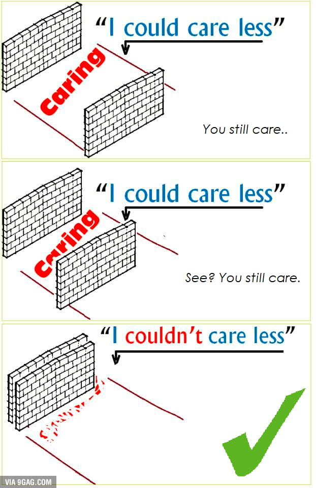 "I could care less". Here's an illustration for you. - 9GAG
