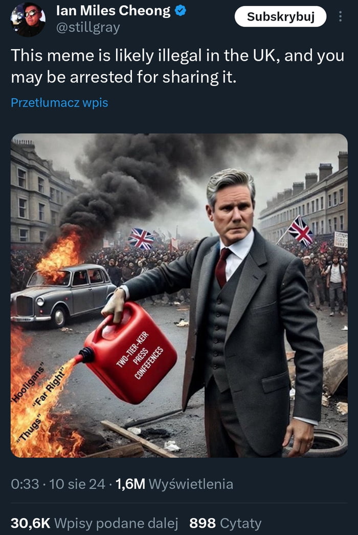 This meme is likely illegal in UK, and you may be arrested for sharing it. - 9GAG