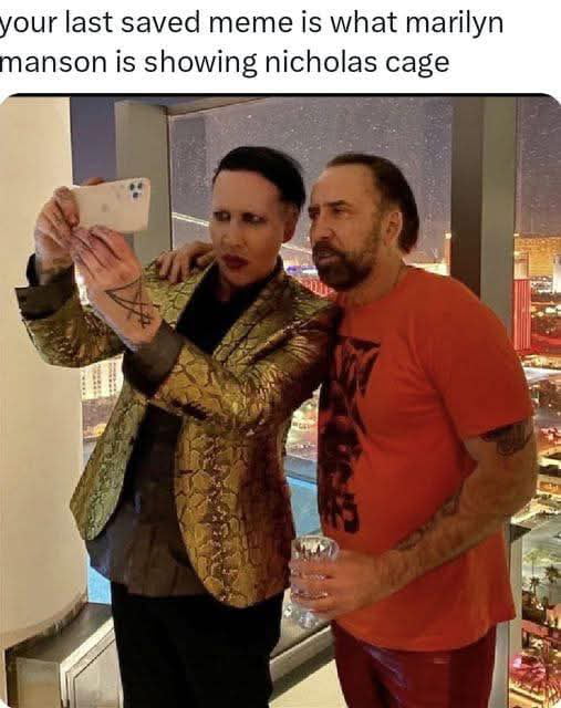 Manson showing Manson and Cage to Cage - 9GAG