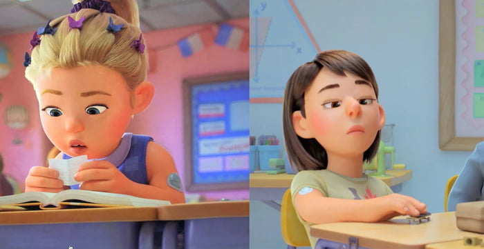 In Turning Red (2022), these two girls have blue patches on their arms ...