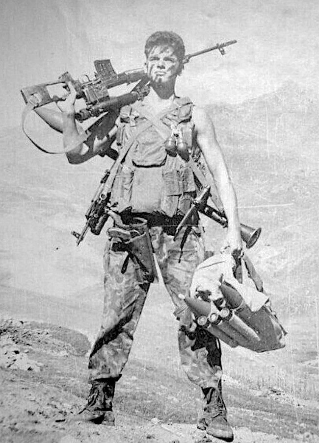 A male model working on set of the movie Commando, starring Arnold ...