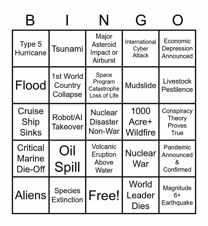 Time for traditional new years apocalyptic bingo - 9GAG