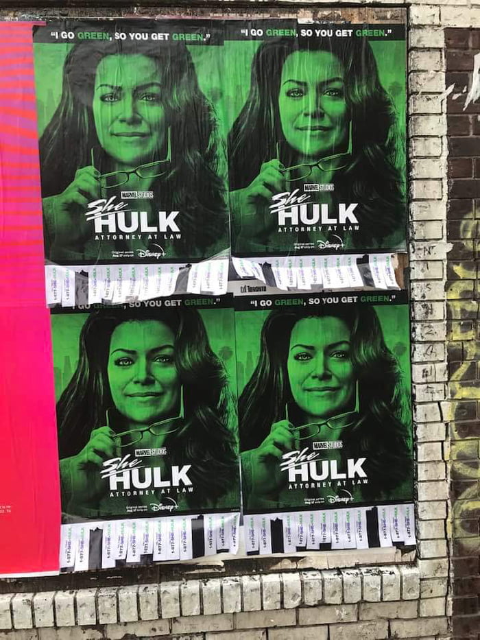 New She-Hulk ad campaign. The tear off numbers say call 1-877-SHE-HULK ...