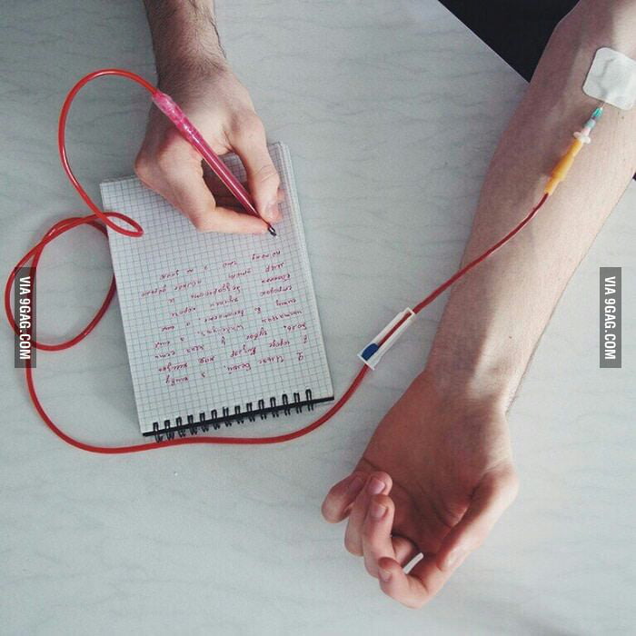 If you ever wanted to write with your own blood... Here you go - 9GAG