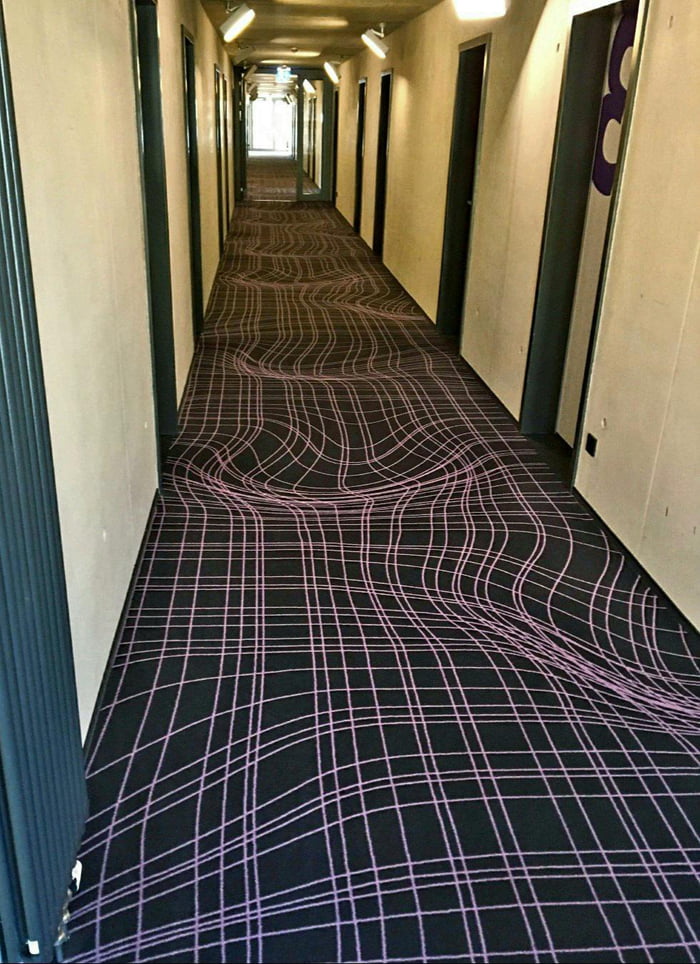 Imagine returning to your hotel room via this psychedelic hallway ...