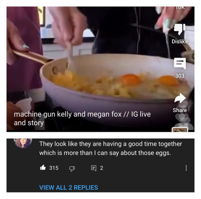 Megan Fox cracked two raw eggs into a pan with cooked scrambled eggs - 9GAG