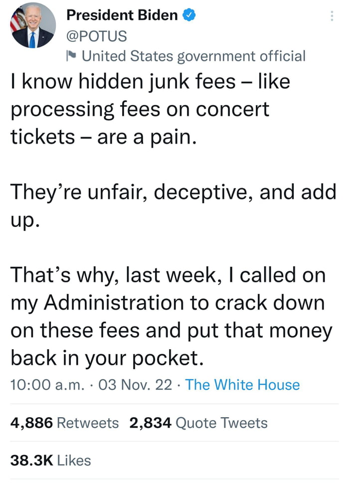 Crack down on junk fees! - 9GAG