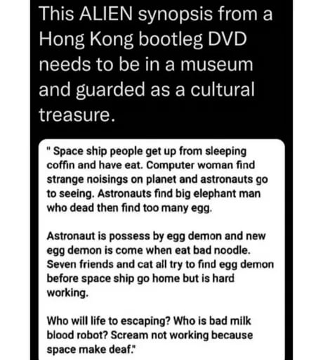 ALIEN movie synopsis from bootleg DVD - 9GAG