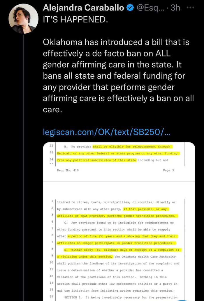Oklahoma has banned gender affirming care for ALL people. it was never about the kids. - 9GAG