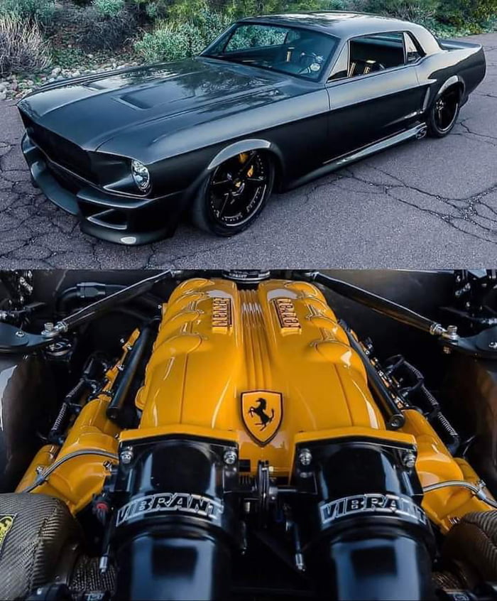 A 69 Mustang with a Ferrari drive train and modern suspension and ...
