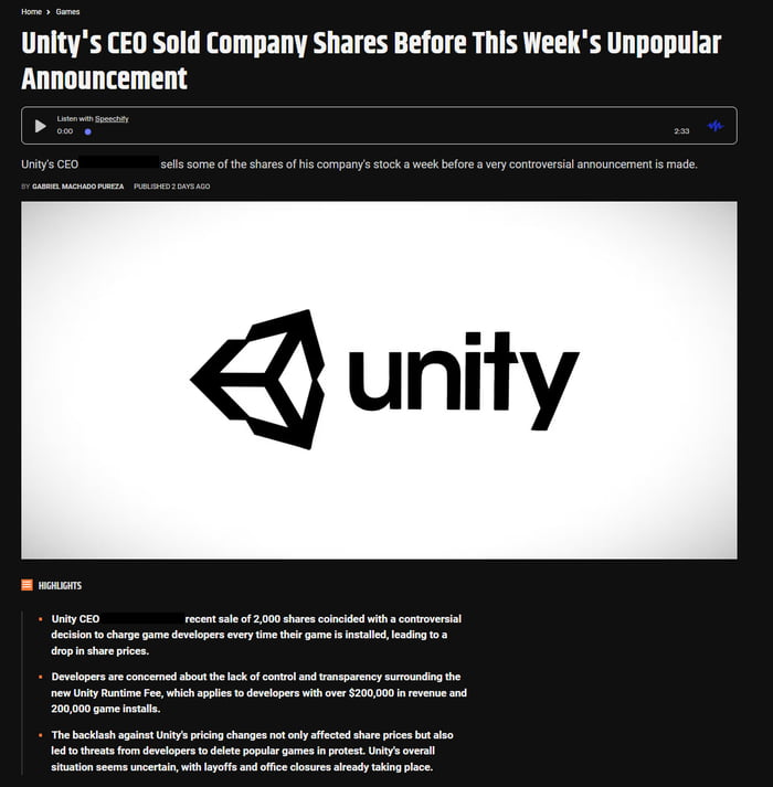 EX Electronic Arts CEO and current Unity CEO singlehandedly ruined the ...