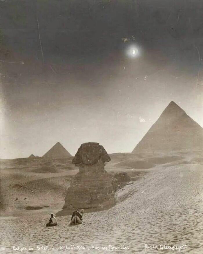 View of the Pyramids during a solar eclipse. August 30, 1905. Photo ...