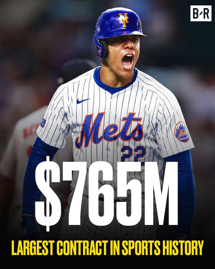 Juan Soto signs with the New York Mets for 15 years and $765 million dollars. His contract is ...