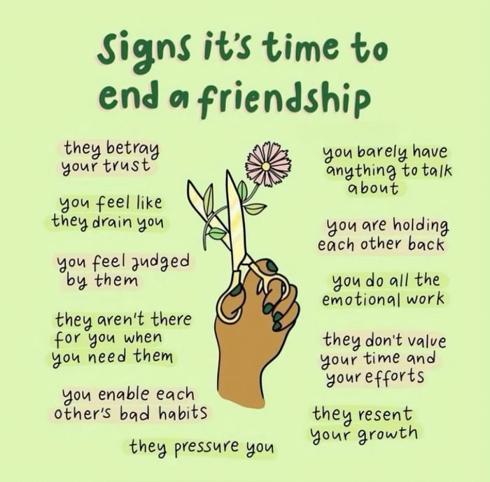 A cool guide of signs it's time to end a friendship. - 9GAG