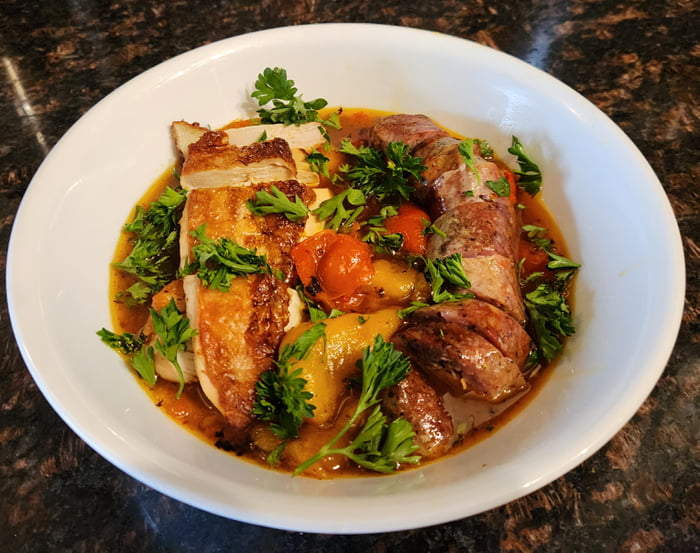 Thomas Keller's Roasted Chicken, Sausage and Peppers - 9GAG