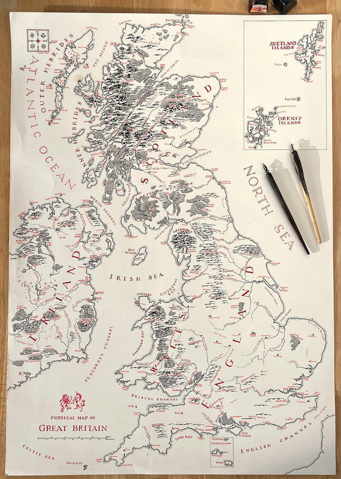 Hand drawn map of the UK in the style of LOTR - 9GAG