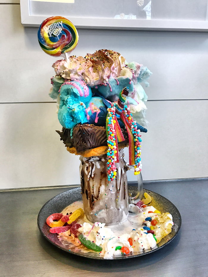 A Candy Crush Belly Buster "Freak Shake" (milkshake topped with a ...
