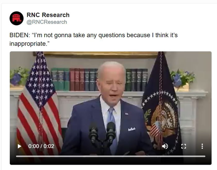Biden's whole quote was: "I'm not gonna take any questions, because I ...