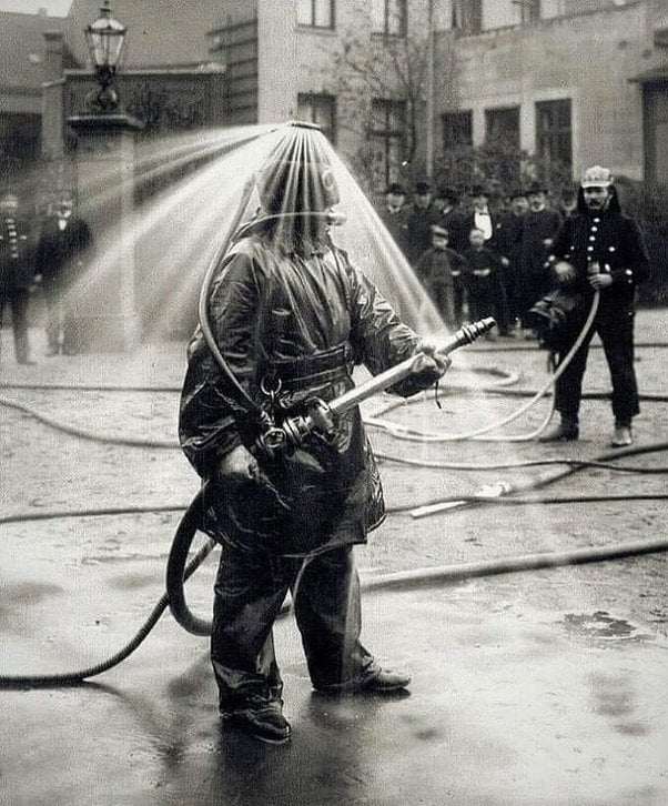 A specialized fire suit used in the early 1900s by the London Fire ...