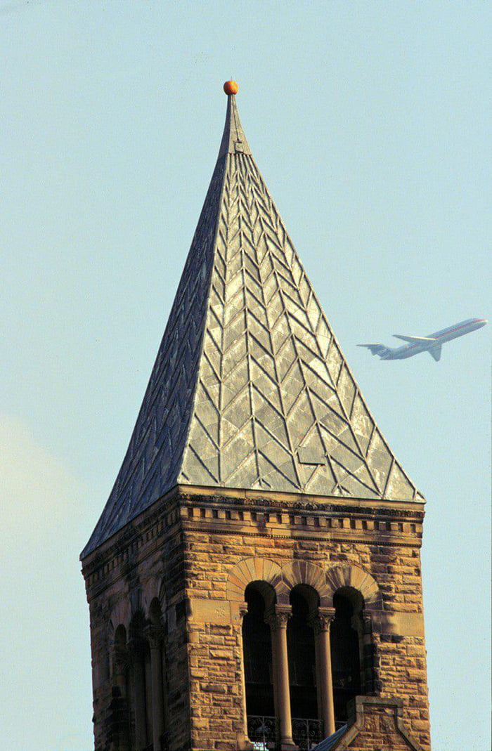 20 years ago, someone impaled a 60 pound pumpkin on the top of a spire ...