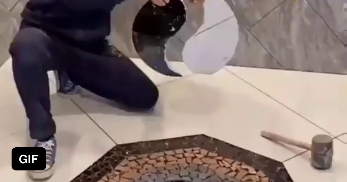 Broken floor tiles is replaced with creative piece - 9GAG