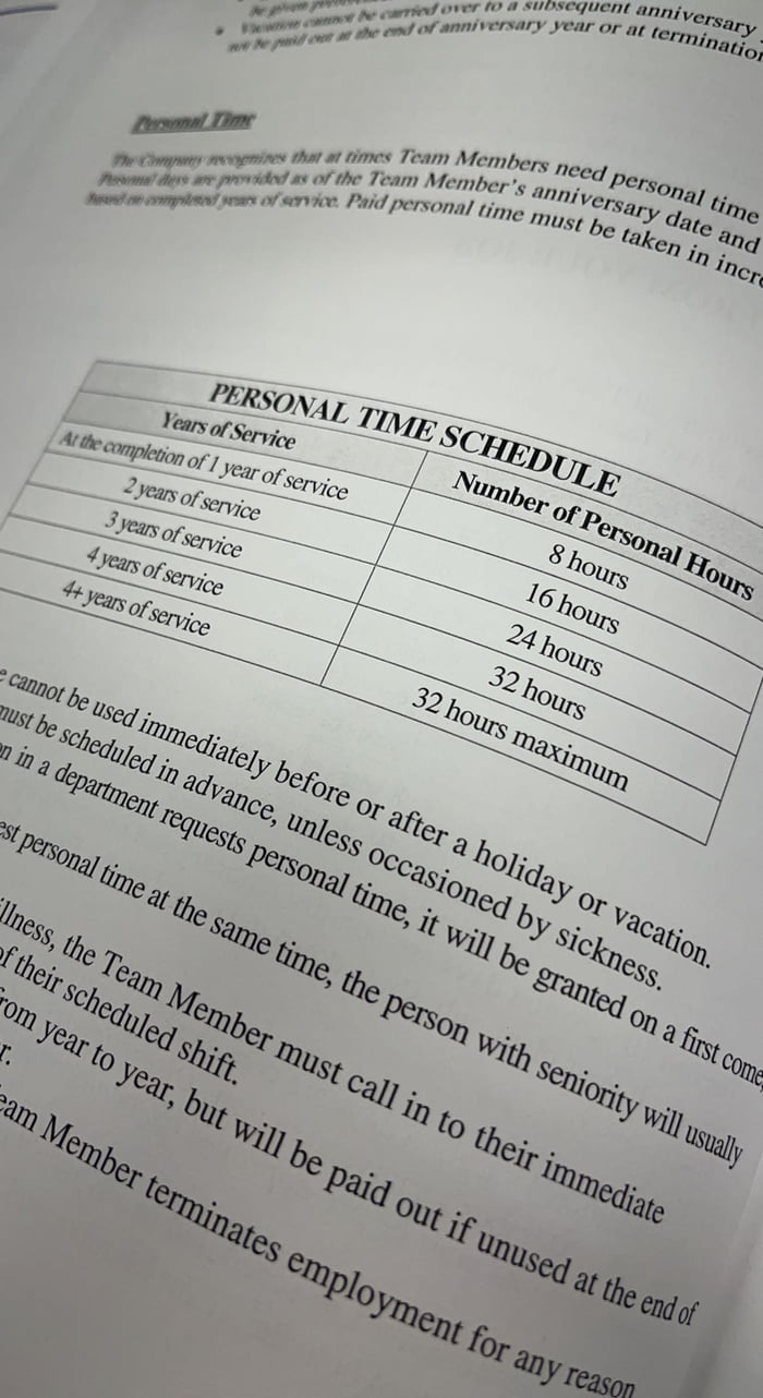8 hours personal time after an entire year of employment & 0 sick days ...