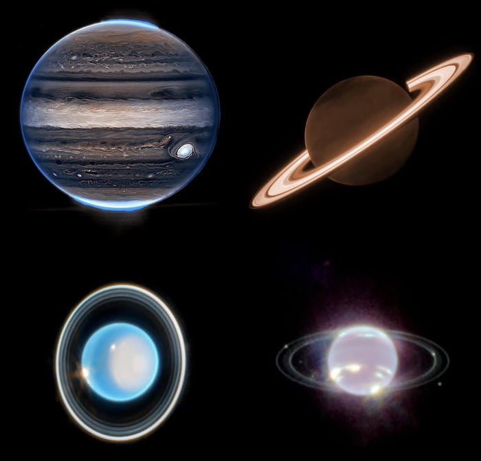 The four gas giant planets observed by the James Webb Space Telescope ...