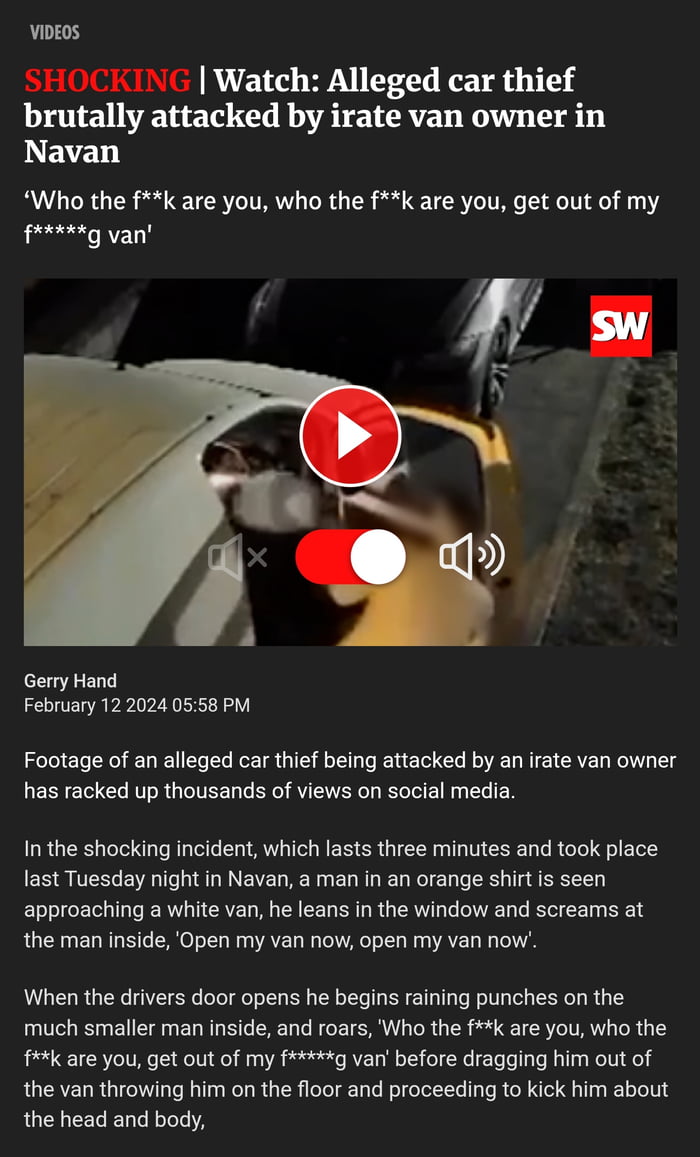 The headline should be "Van owner protects his property and wins" - 9GAG