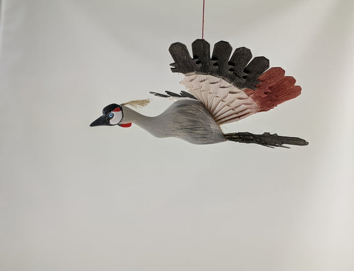 Grey crowned crane fan bird carving - 9GAG
