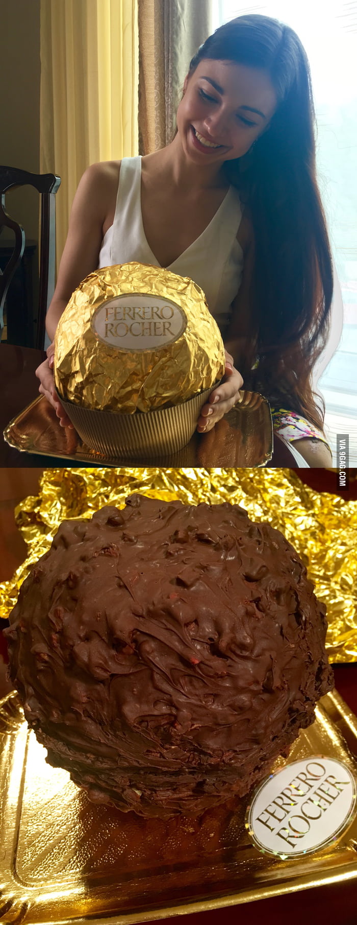 So I made this 5kg giant Ferrero Rocher cake :) - 9GAG